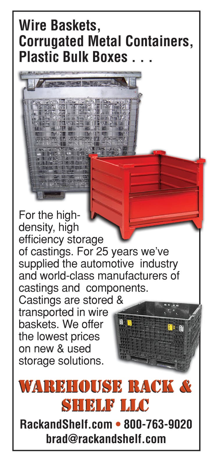 Steel, Wire and Plastic Containers for Storing Castings: Our Ad in ...