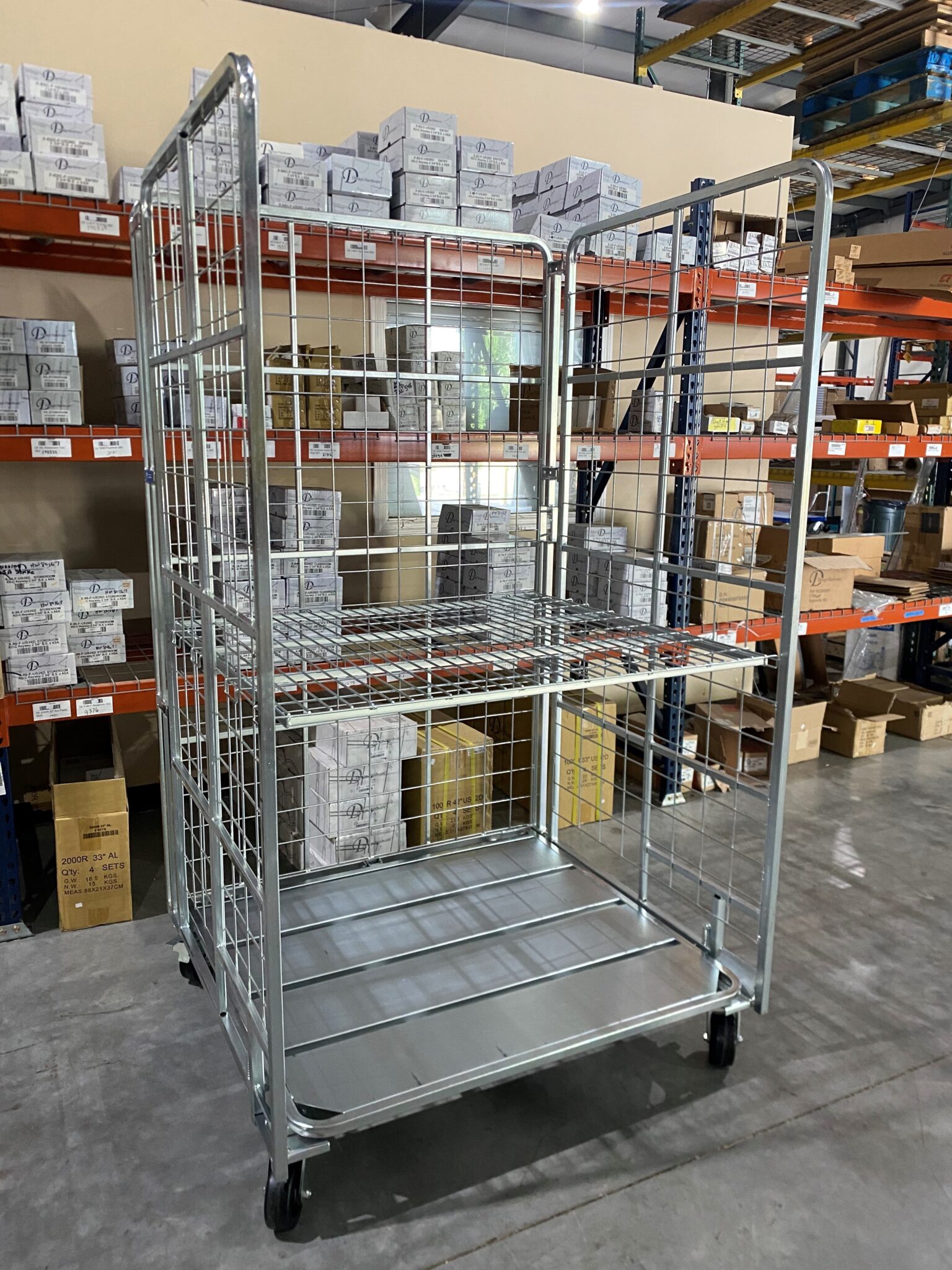 Folding Wire Shelf Carts | Three-Sided Collapsible Shelf Cart