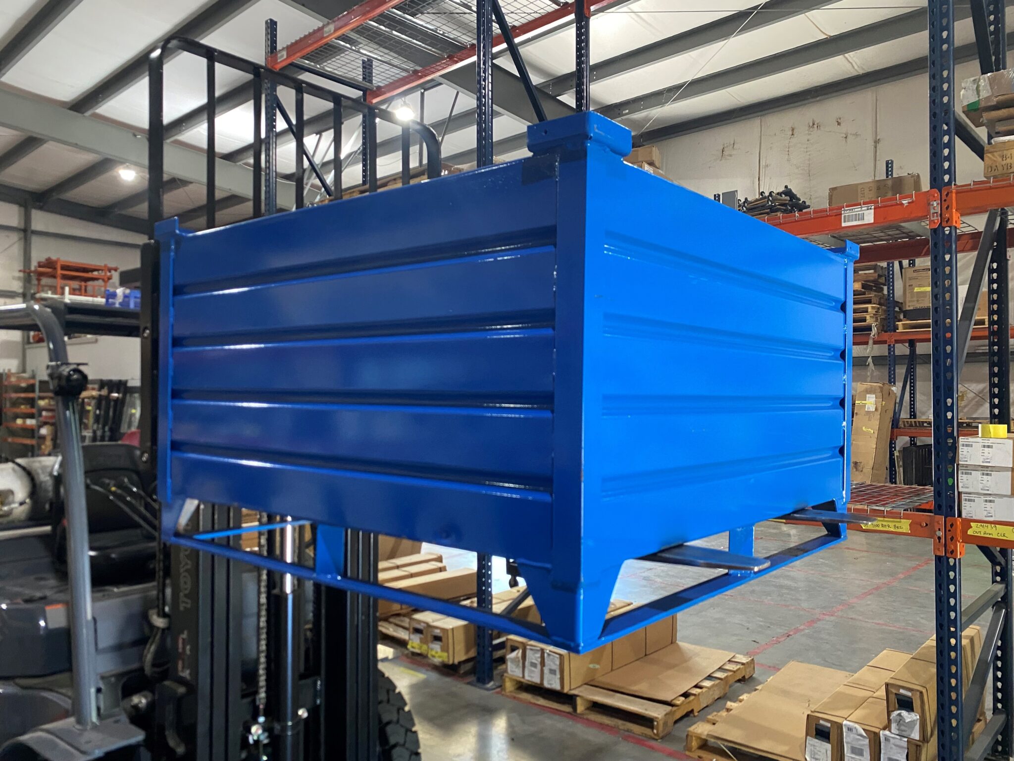 Corrugated Steel Container with Flat Steel Runners - Warehouse Rack and ...