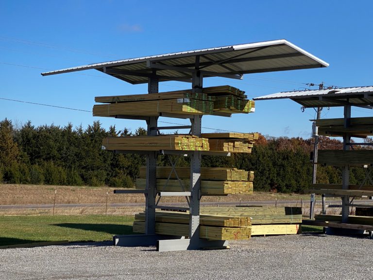 Outdoor Cantilever Rack with Roof Truss for Lumber Storage