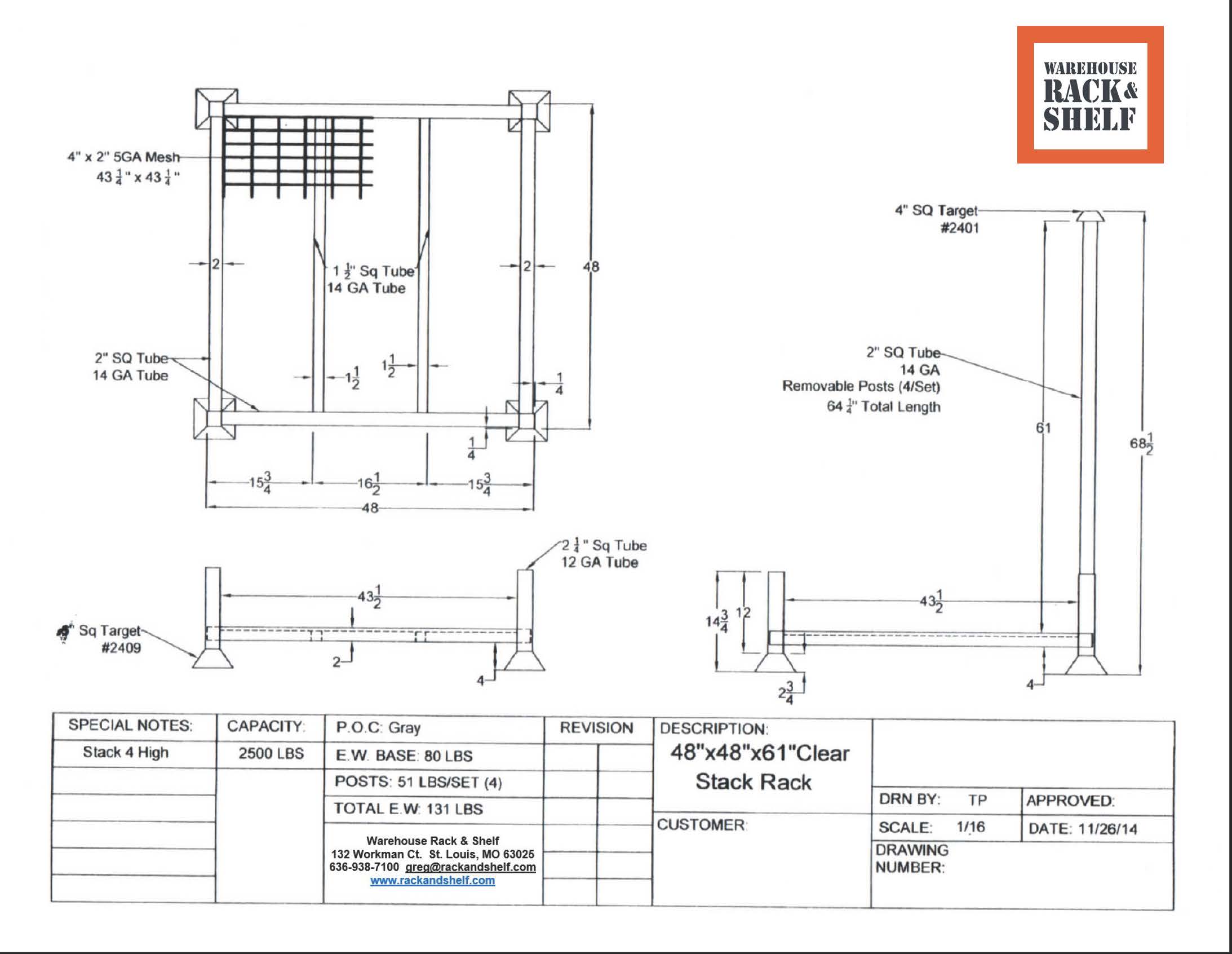 48" d. x 48" w. x 69" h. Portable Stack Racks - Warehouse Rack and Shelf