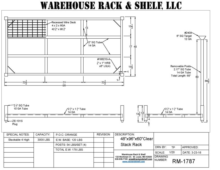 48" d. x 96" w. x 69" h. Portable Stack Racks - Warehouse Rack and Shelf