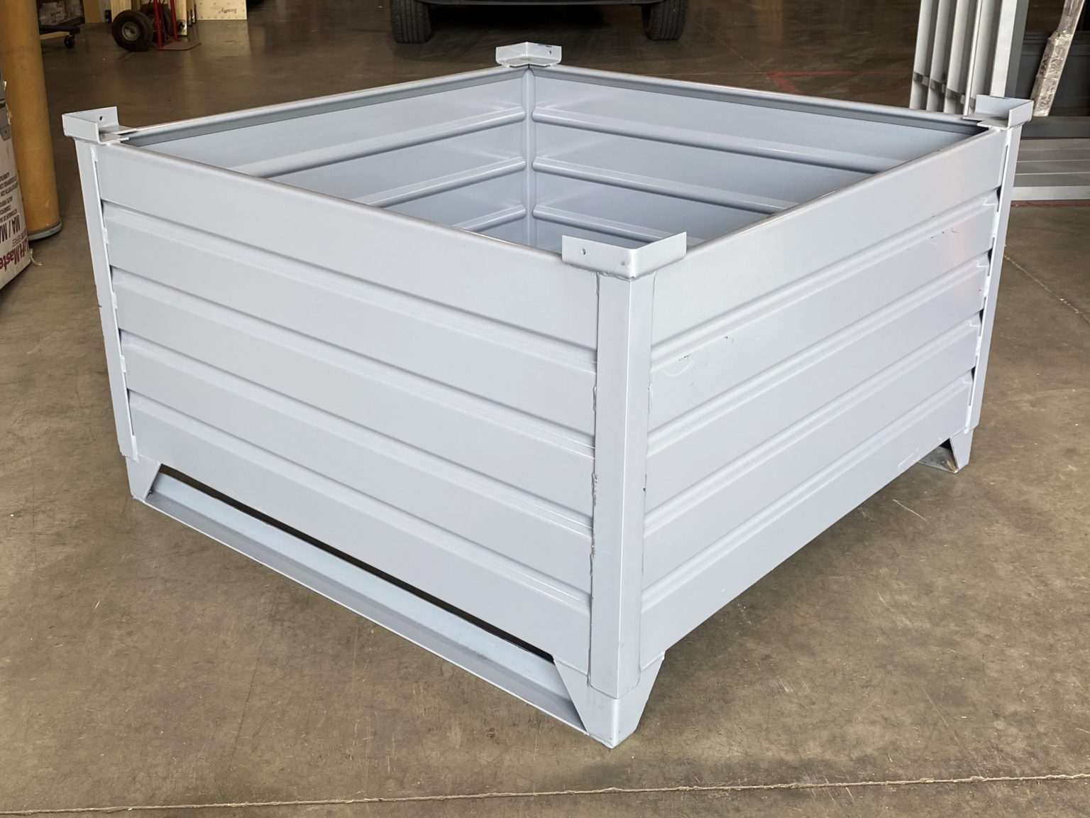 Stackable Corrugated Steel Containers with Steel Angle Runners